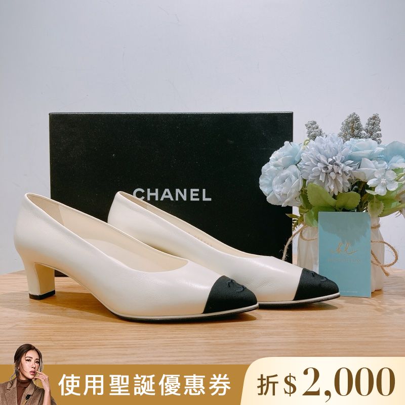 TW3972 CHANEL 香奈兒經典小高跟鞋LEATHER CAP TOE KNOT HEEL PUMPS｜PopChill 拍拍圈